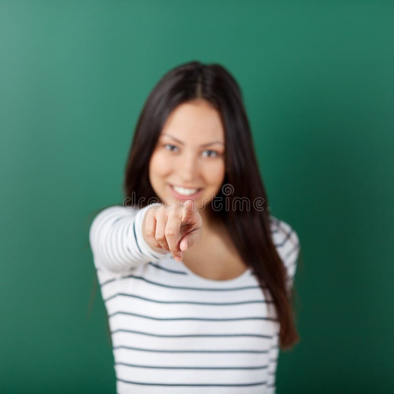 Smiling Student Girl Pointing on You Stock Photo - Image of attractive ...