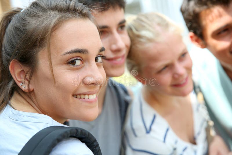 Smiling Student Going To School Stock Photo - Image of youth, group ...