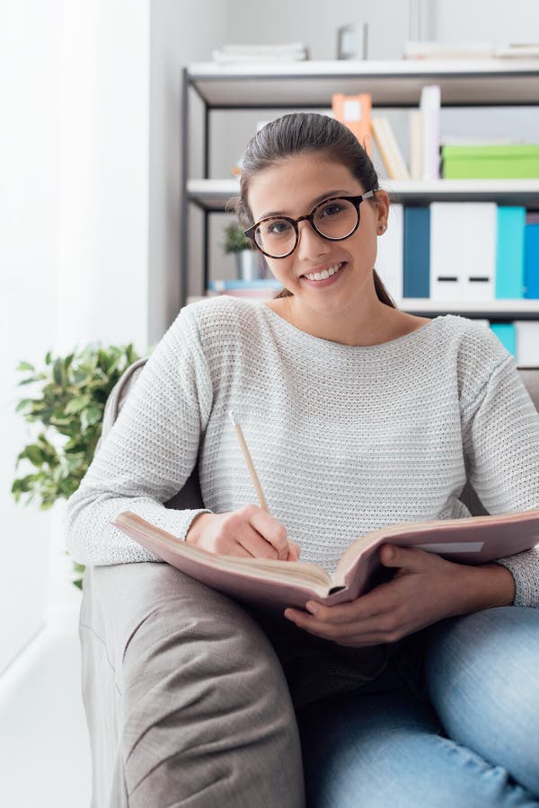 Smiling student at home stock image. Image of relax, homework - 88881503