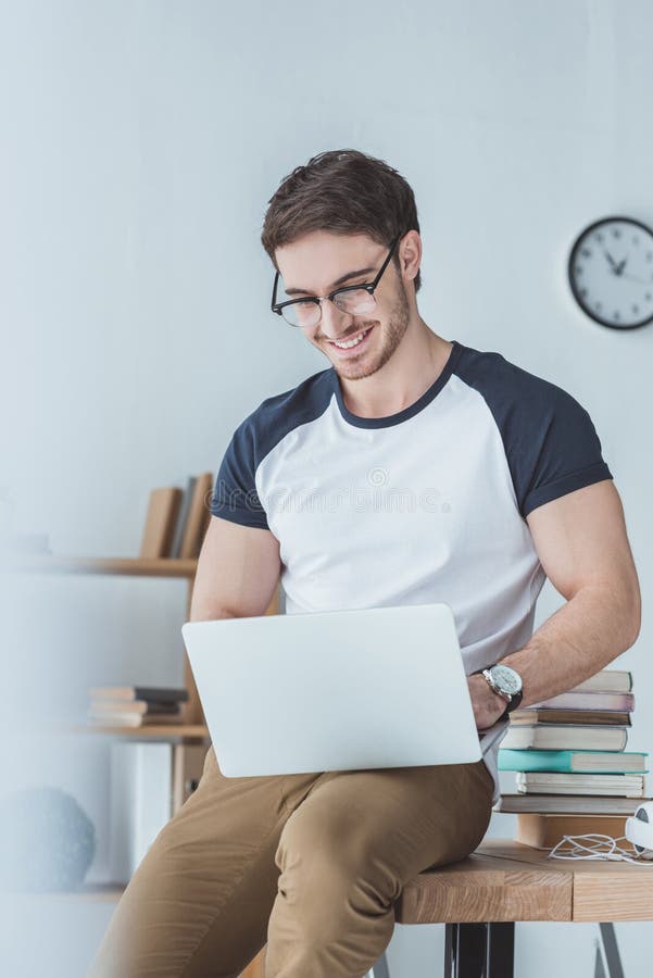 Smiling student learning stock image. Image of wireless - 129335137