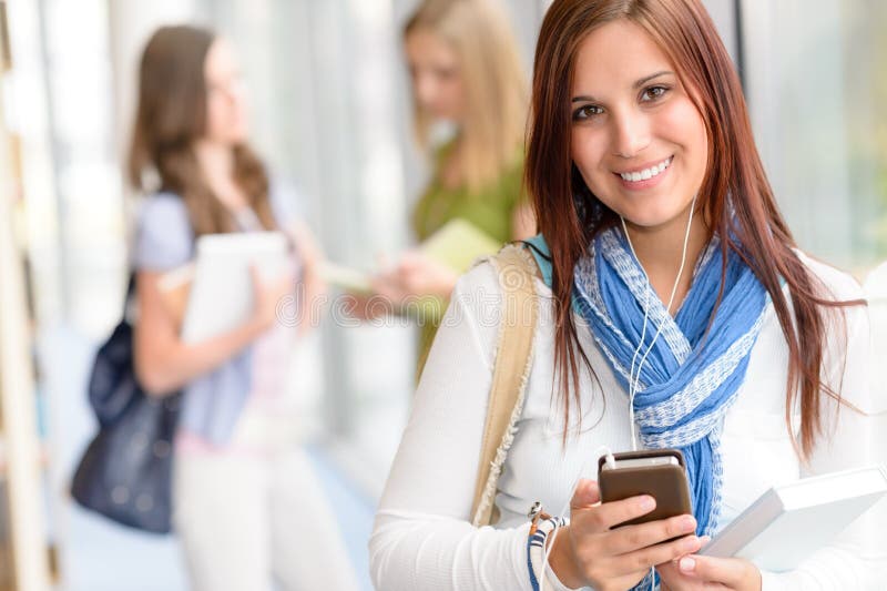 Smiling Student Listen Music at High School Stock Image - Image of book ...