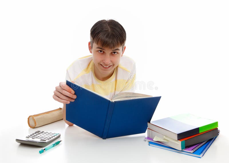 Smiling Student with Textbooks Stock Photo - Image of high, calculator ...