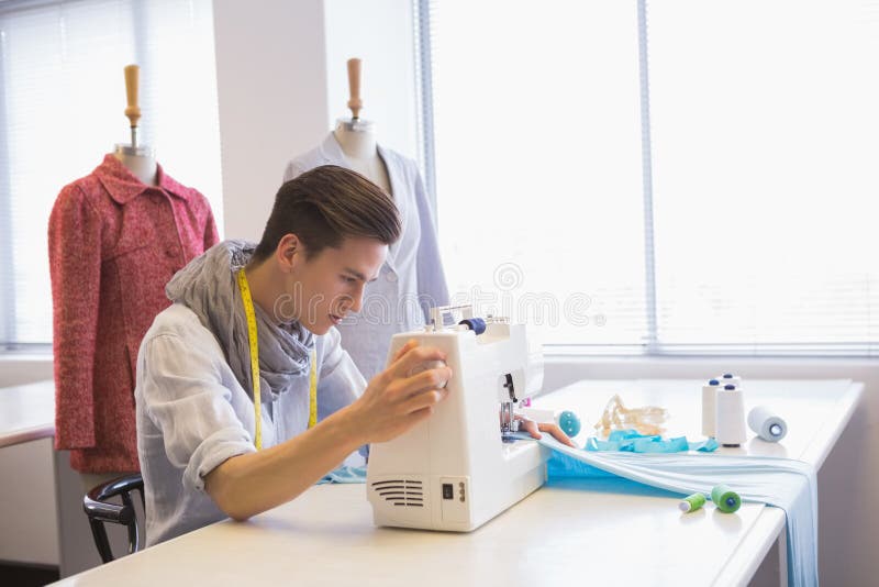 Smiling Student Using Sewing Machine Stock Image - Image of fashion ...