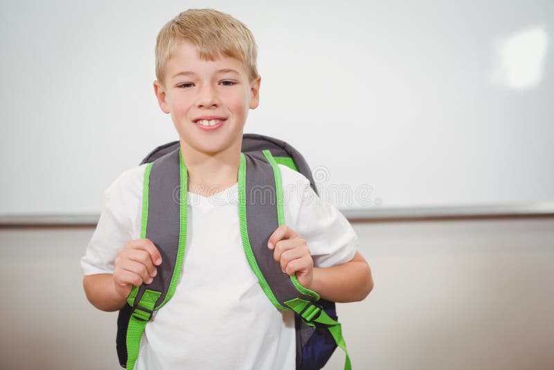 Smiling Student Wearing a School Bag Stock Image - Image of class ...