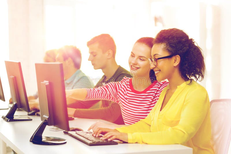 Students with Computer Studying at School Stock Image - Image of girls ...