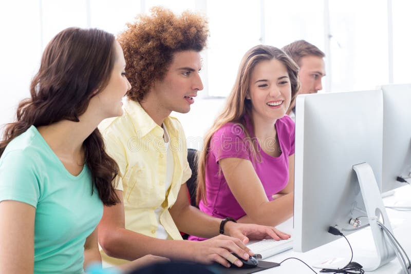 Smiling Students in Computer Class Stock Image - Image of college ...