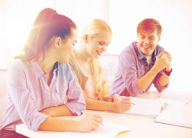 Smiling Students with Notebooks at School Stock Image - Image of happy ...