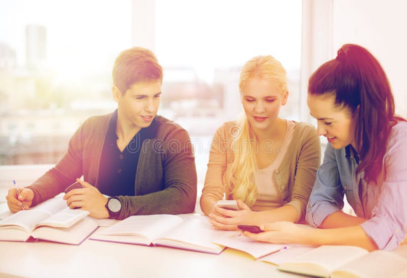 Smiling Students with Notebooks at School Stock Photo - Image of happy ...