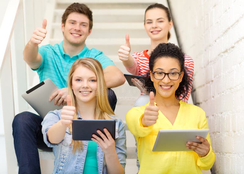 Smiling Students with Tablet Pc Computer Stock Image - Image of female ...