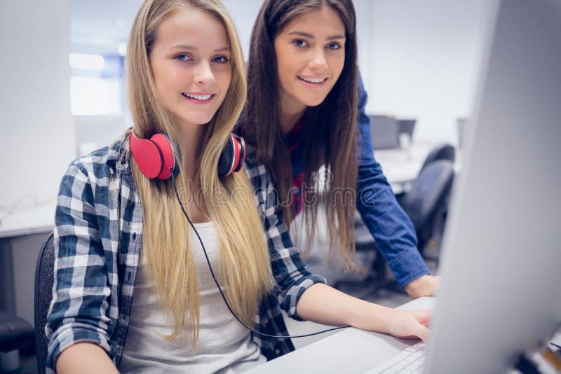 Two Smiling Students In College Coffee Shop Stock Photo - Image of ...