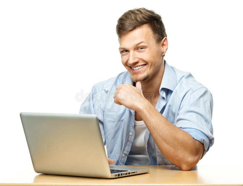640 Young Modern Man Behind Laptop Happy Stock Photos - Free & Royalty ...