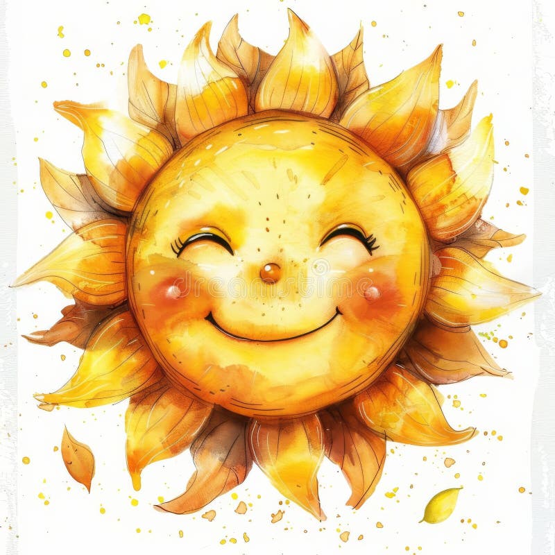 Smiling Sun with Bright Yellow and Orange Rays in Cheerful Summer ...