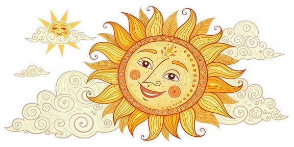 Smiling Sun and Clouds Detailed Zentangle Illustration, Sun, Clouds ...