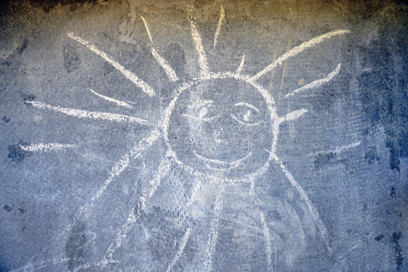 A Smiling Sun Drawn in Chalk on a Gray Wall Stock Photo - Image of ...