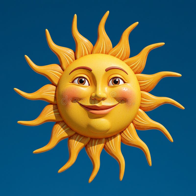 Smiling Sun with a Face, Characterized by a Bright Yellow Circular Form ...