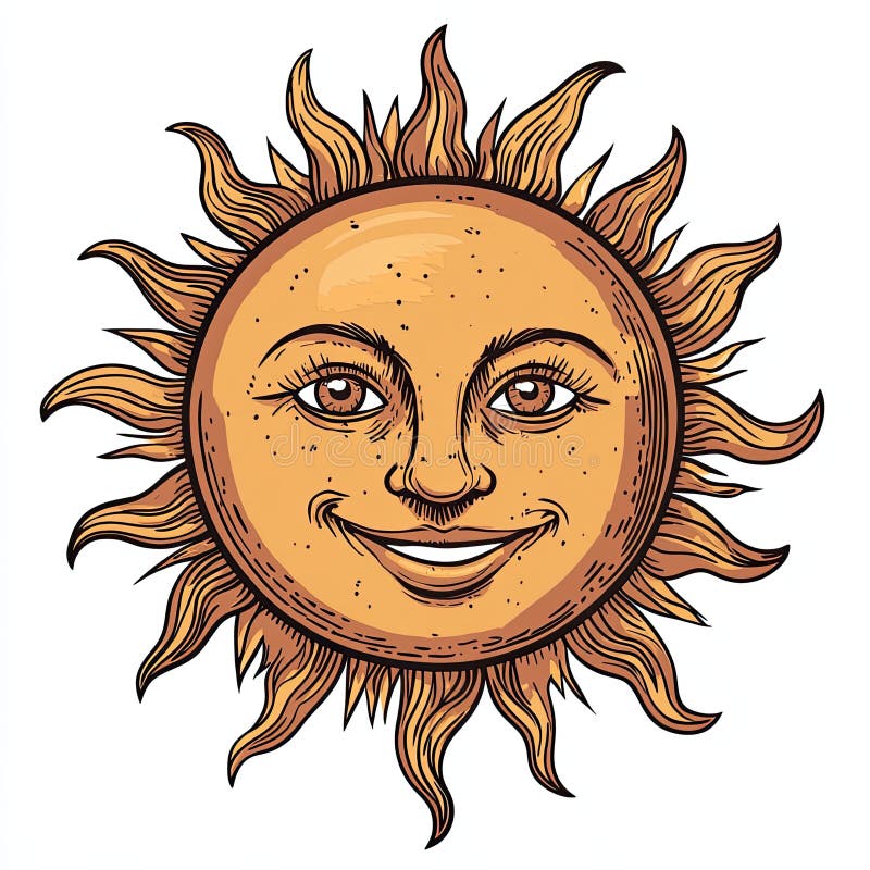 Smiling Sun Face Illustration Stock Illustration - Illustration of cartoon, boho: 361113679