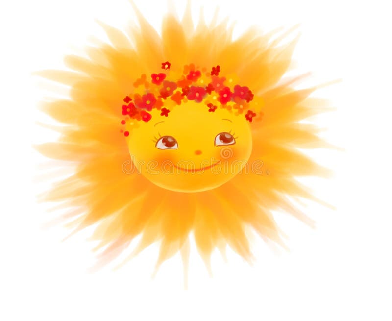 Smiling Sun With Flowers On Sky Stock Illustration - Illustration of ...