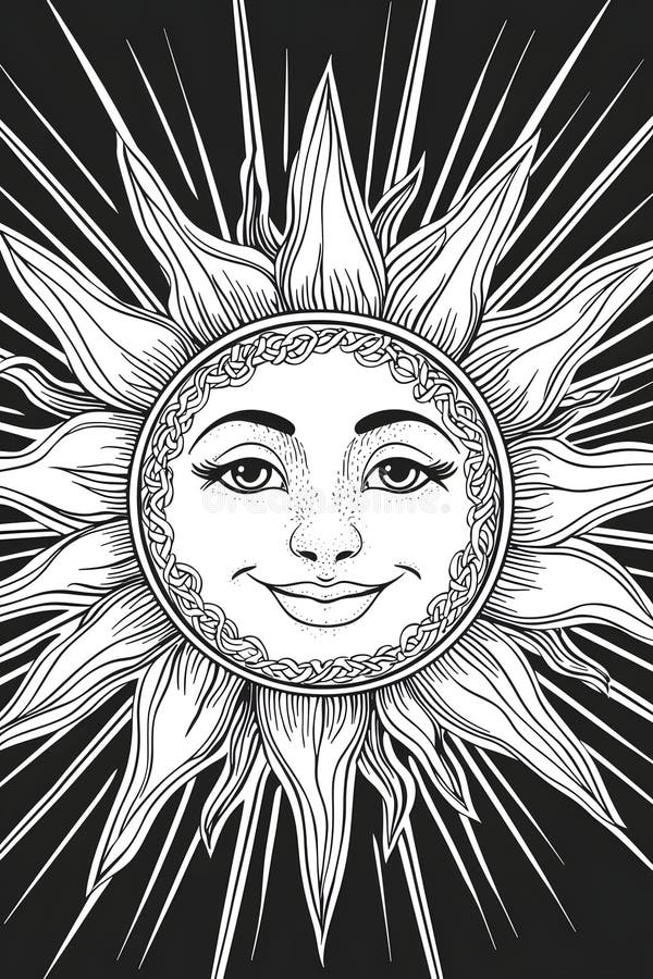 Smiling Sun Illustration with Rays and Decorative Elements Generative ...