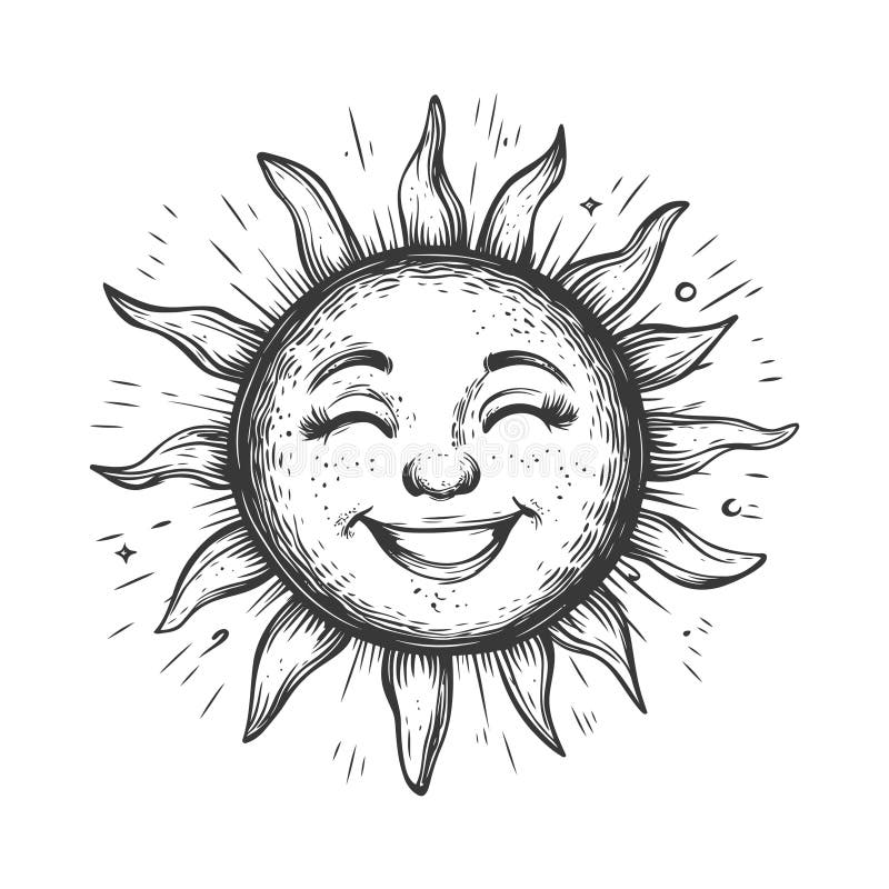 Happy Smiling Sun, Hand-Drawn Illustration Stock Vector - Illustration ...