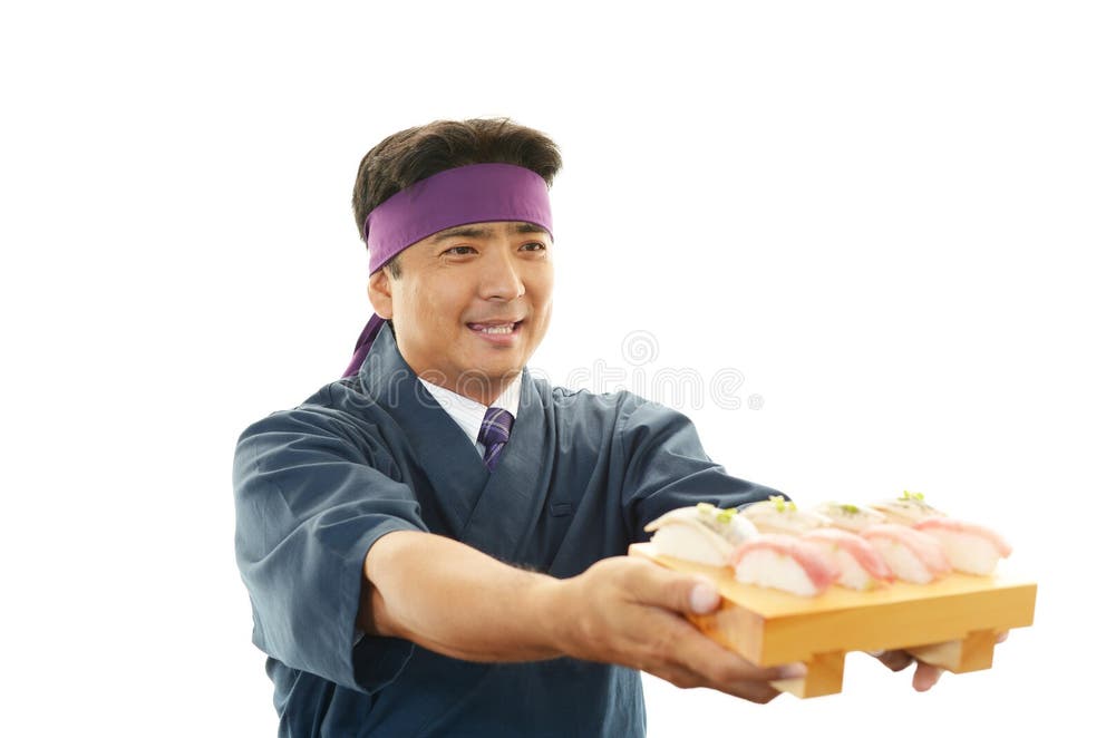 Smiling sushi chef stock photo. Image of attractive, apronjob - 38308506