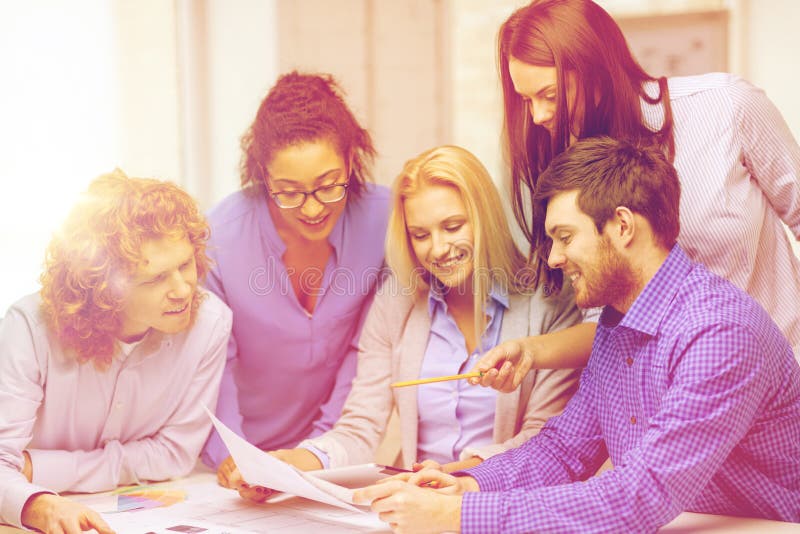 Smiling Team with Color Samples at Office Stock Photo - Image of group ...