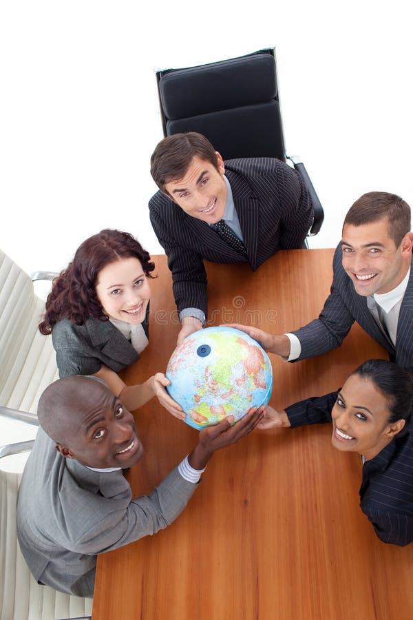 Smiling Team Holding a Globe. Stock Image - Image of afro, hands: 11258991