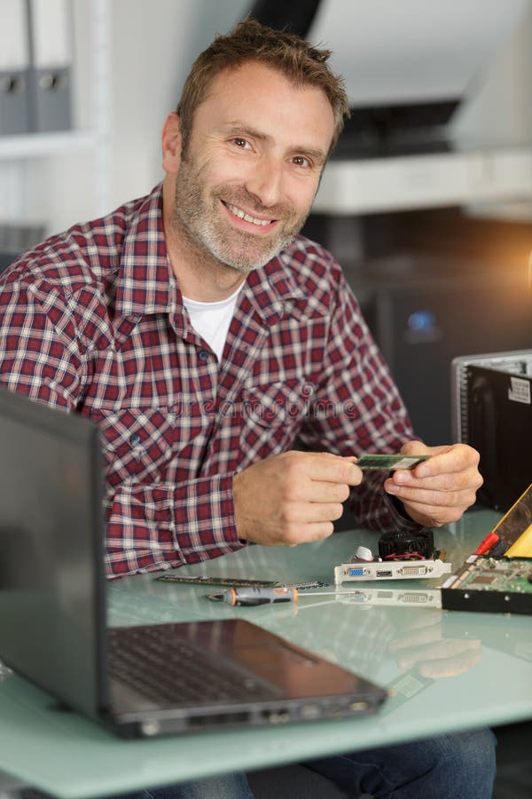 Smiling Technician Fixing Circuit Stock Image - Image of board, support ...