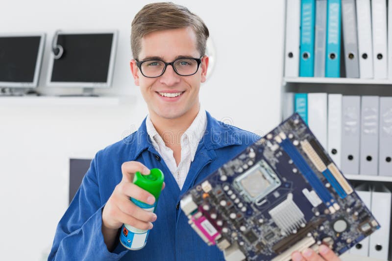 Smiling Technician Working on Broken Cpu Stock Image - Image of head ...