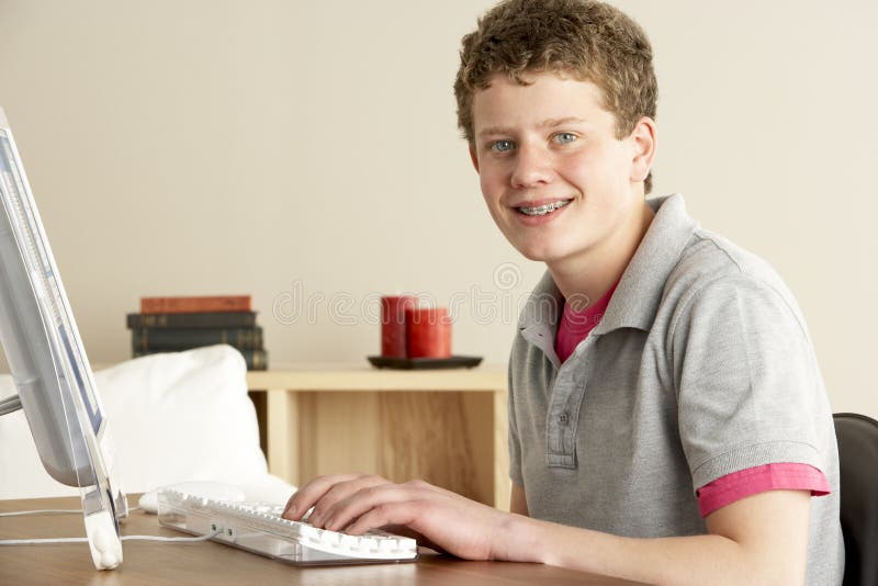 Two Teenage Boys on Computer at Home Stock Photo - Image of together ...
