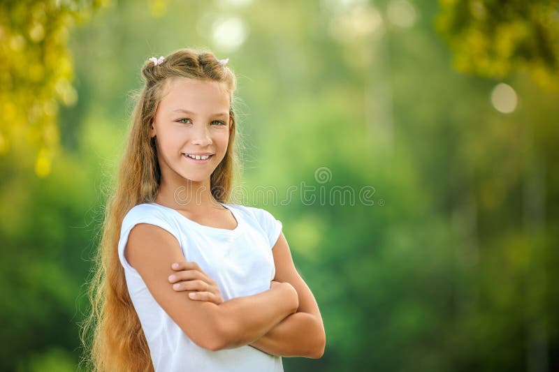 Smiling Teenage Girl In White Blouse Stock Image Image Of Cheerful Cute 63473967