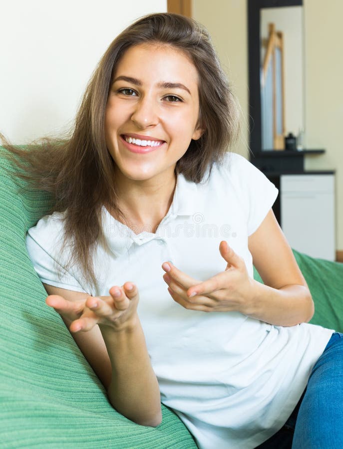 Smiling Teenager Girl On The Couch Stock Image Image Of Face Smile 221481659