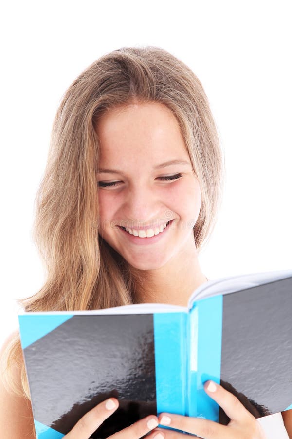 Smiling Teenager Reading a Book Stock Image - Image of student, person ...