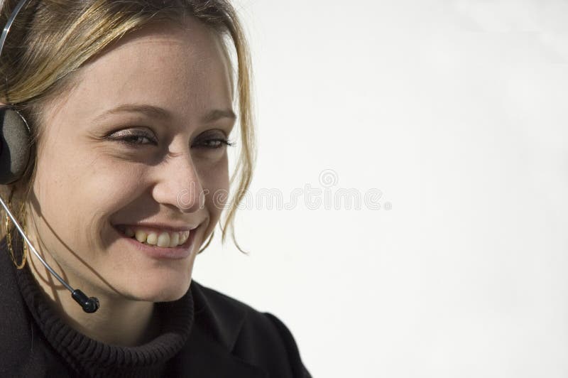 Smiling telemarketer stock image. Image of headphone, center - 3319397