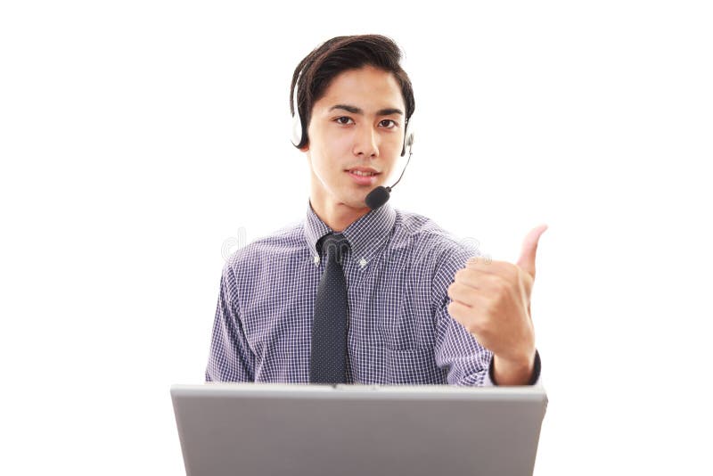 Smiling telephone operator stock photo. Image of center - 56974662