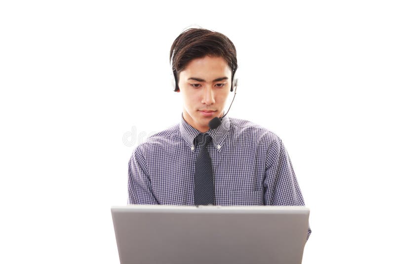 Smiling telephone operator stock image. Image of customer - 57215737