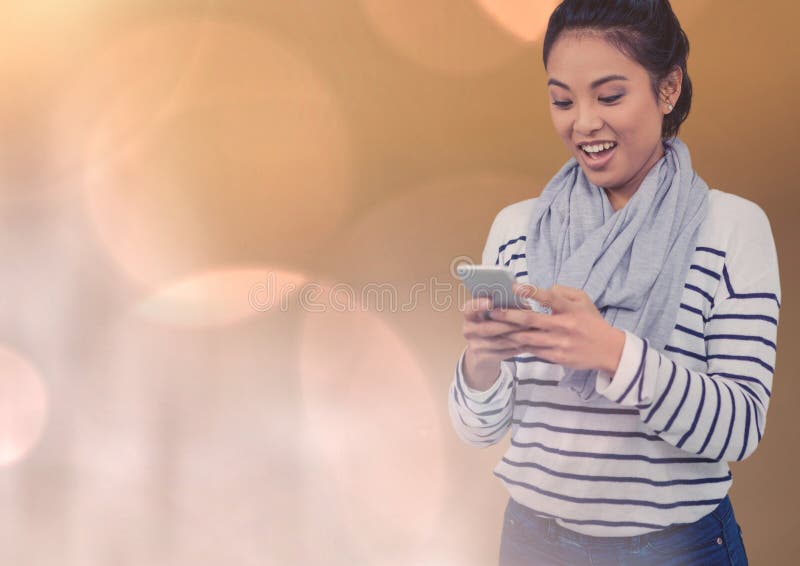 Smiling Texting Woman in Colored Fog Stock Image - Image of dialing ...