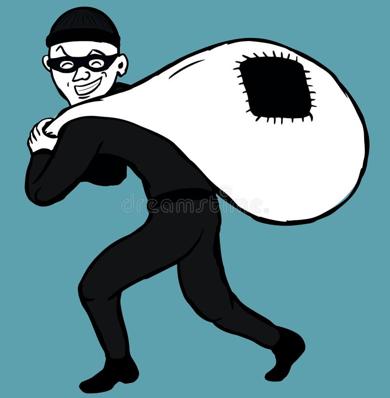 Smiling Thief in a Mask with a Bag Bw Stock Vector - Illustration of ...