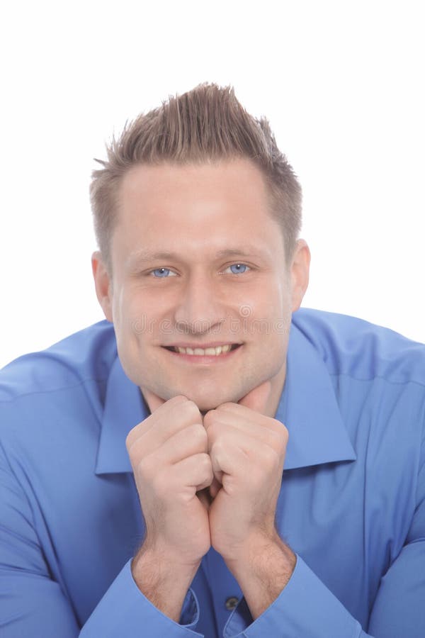 Smiling Thoughtful Man with a Modern Hairstyle Stock Image - Image of ...