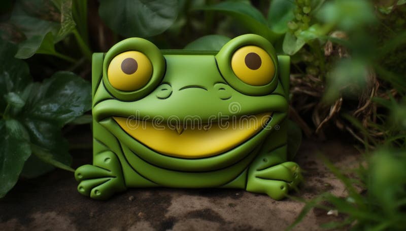 Smiling Toad Sitting on Green Grass Leaf Generated by AI Stock Image ...