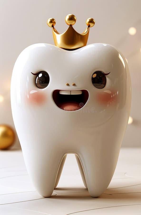 Smiling Tooth with Crown on His Head. Cute Tooth Character with a ...