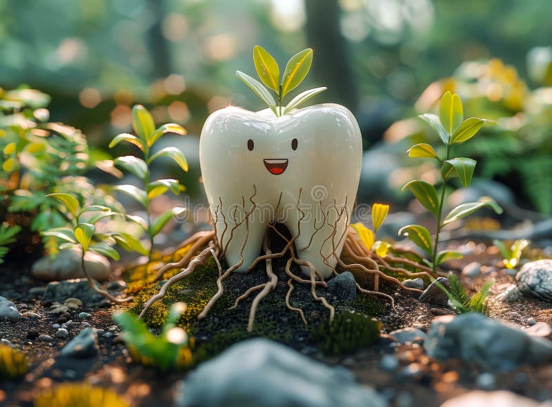 Tooth is Growing on Pile of Dirt. a White Tooth is Growing on the ...
