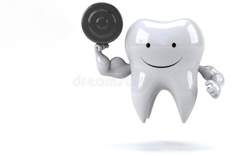 A Smiling Tooth with Muscles Lifts a Dumbbell. Space for Text. Stock ...