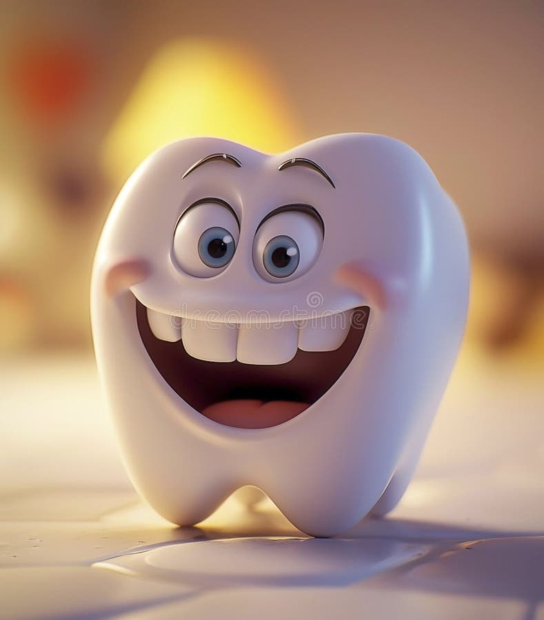 Smiling Tooth with a Toothbrush on a Table with a Light in the ...