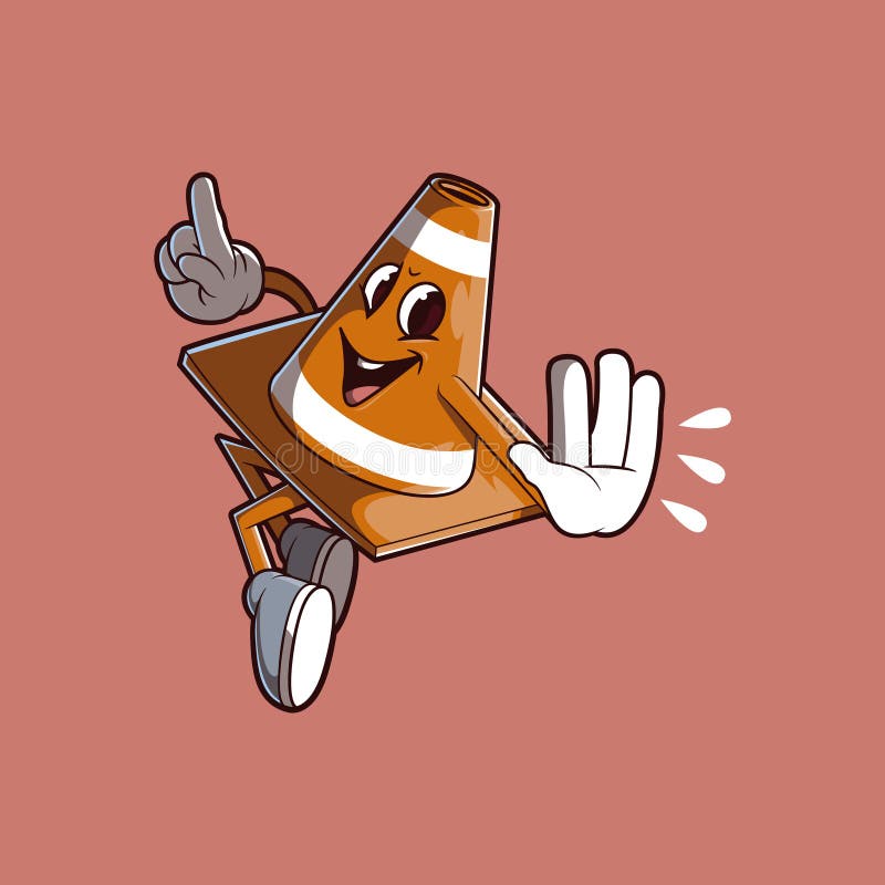Smiling Traffic Cone Jumping and Gesturing To Stop Vector Illustration ...
