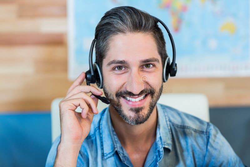 Smiling Travel Agent Looking at Camera Stock Photo - Image of hairstyle ...