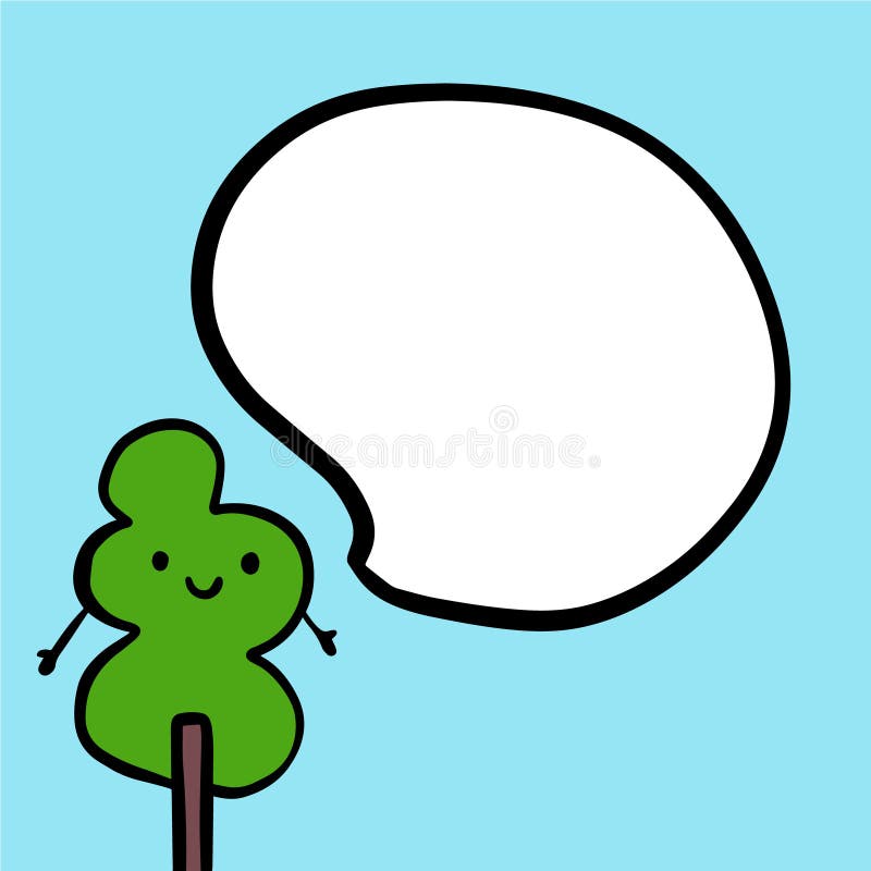 Smiling Tree and Speech Bubble Hand Drawn Illustration for Ecological ...
