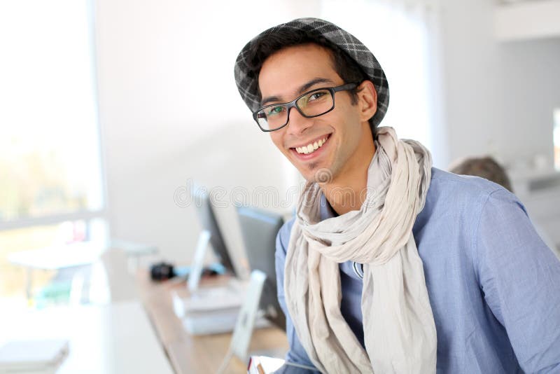 Smiling Trendy Student in Class Stock Image - Image of trendy, looking ...