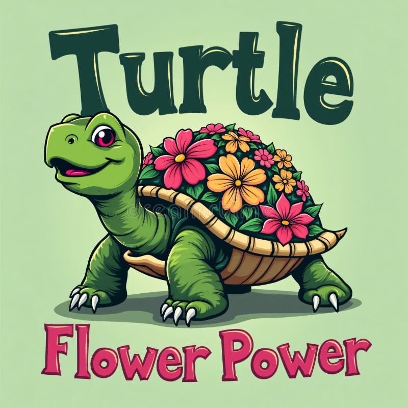 Smiling Turtle with Flower Shell - Turtle Flower Power Design Stock ...