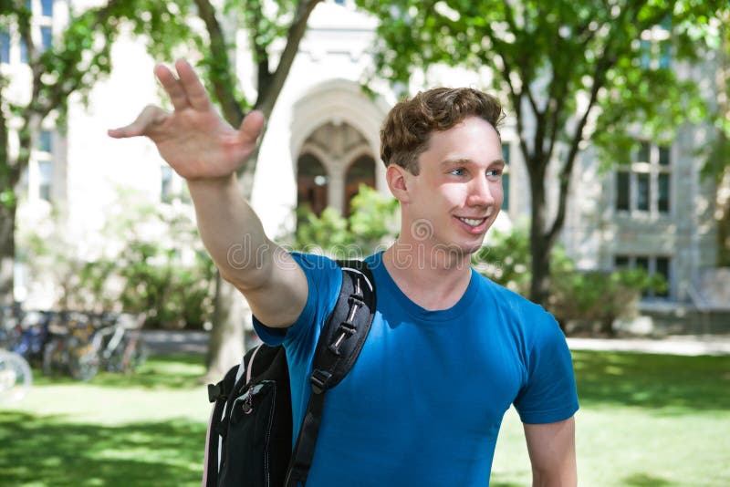 Smiling University Student Waving Stock Image - Image of academy ...