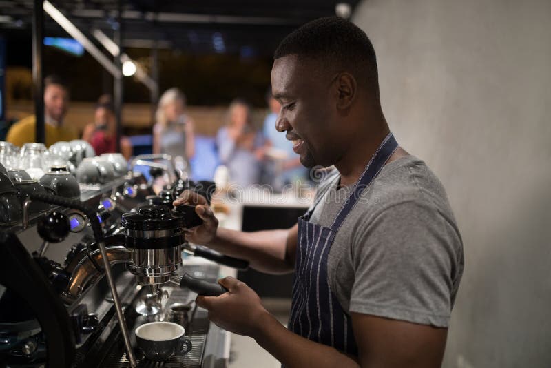 Smiling Waiter Making Cup of Coffee Stock Image - Image of preparation ...